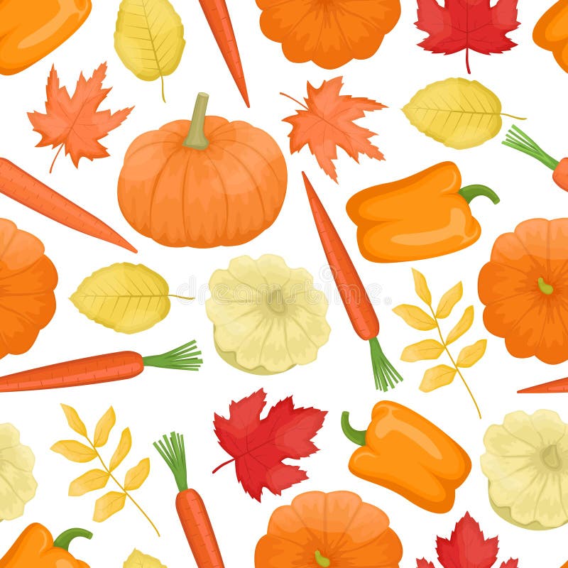 Seamless Pattern with Autumn Vegetables. Pumpkin, Squash, Pepper ...