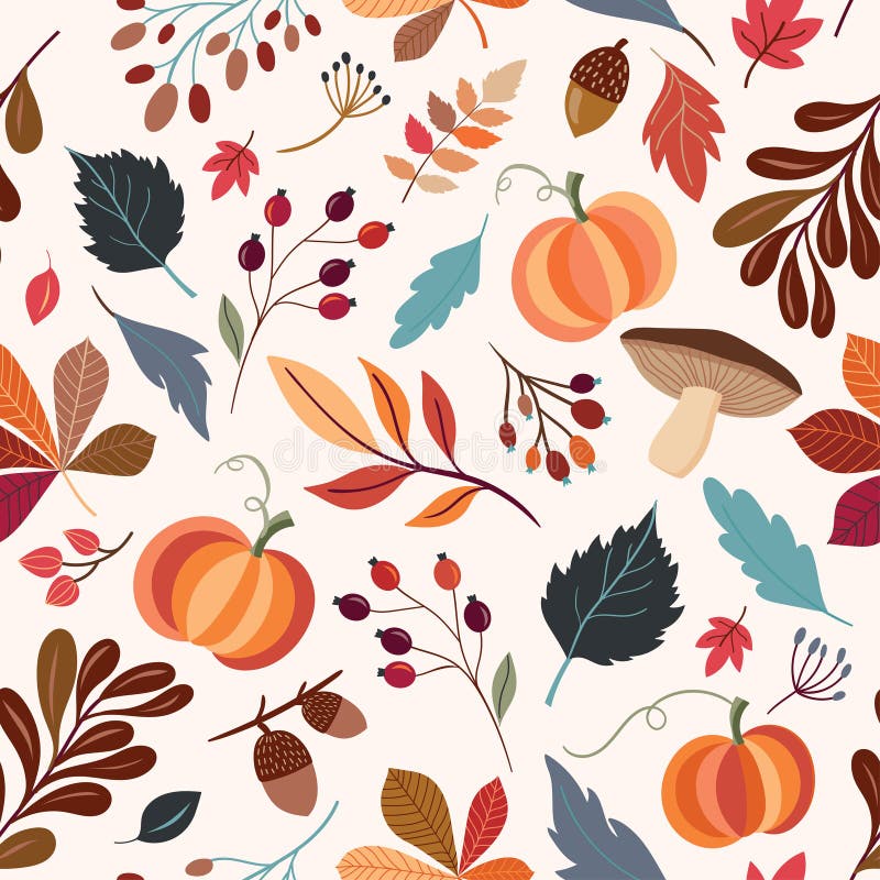 Seamless Pattern with Autumnal Elements Stock Vector - Illustration of ...