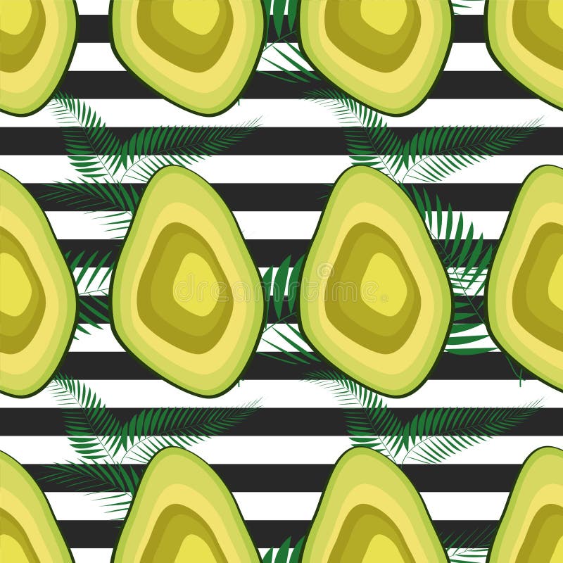 Seamless Pattern of Avocado Fruit with on a Striped Background. Organic ...
