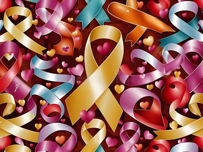 Seamless Pattern of Awareness Ribbons and Hearts Stock Illustration ...