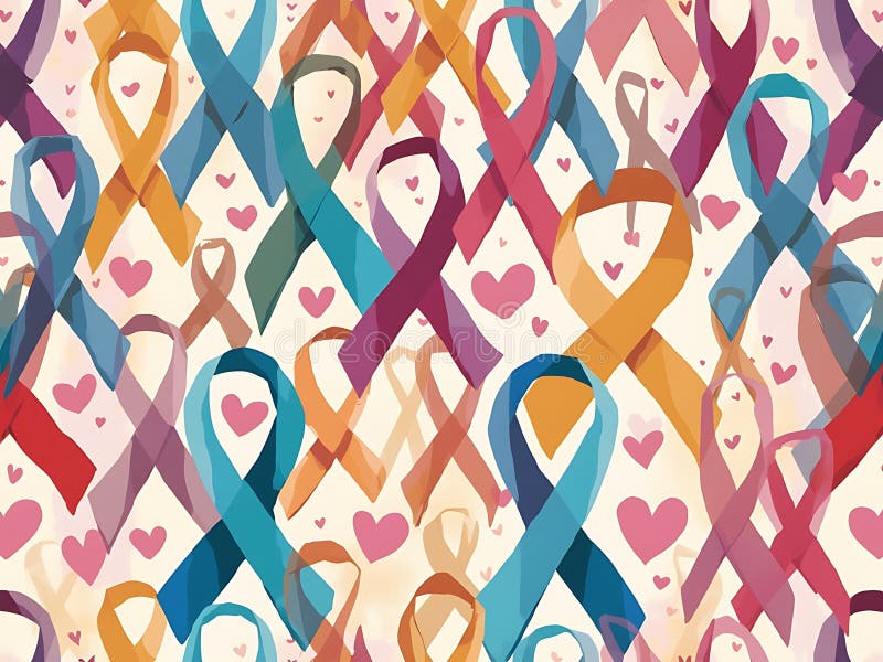 Seamless Pattern of Awareness Ribbons and Hearts Stock Illustration ...