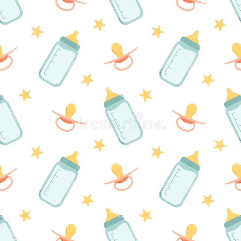 Seamless Pattern with Baby Bottle and Pacifier Stock Vector ...