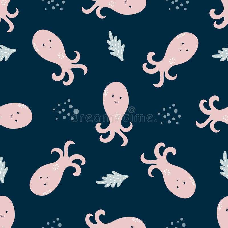 Seamless Pattern Baby Print with Cute Octopuses Stock Vector ...