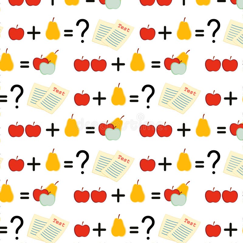 Seamless Pattern Back To School, Math, Formula with Apples and Pears ...