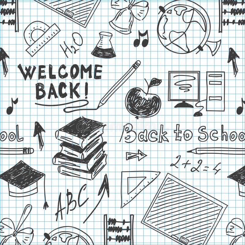 Back To School Drawing by Hand in a Notebook Stock Vector ...