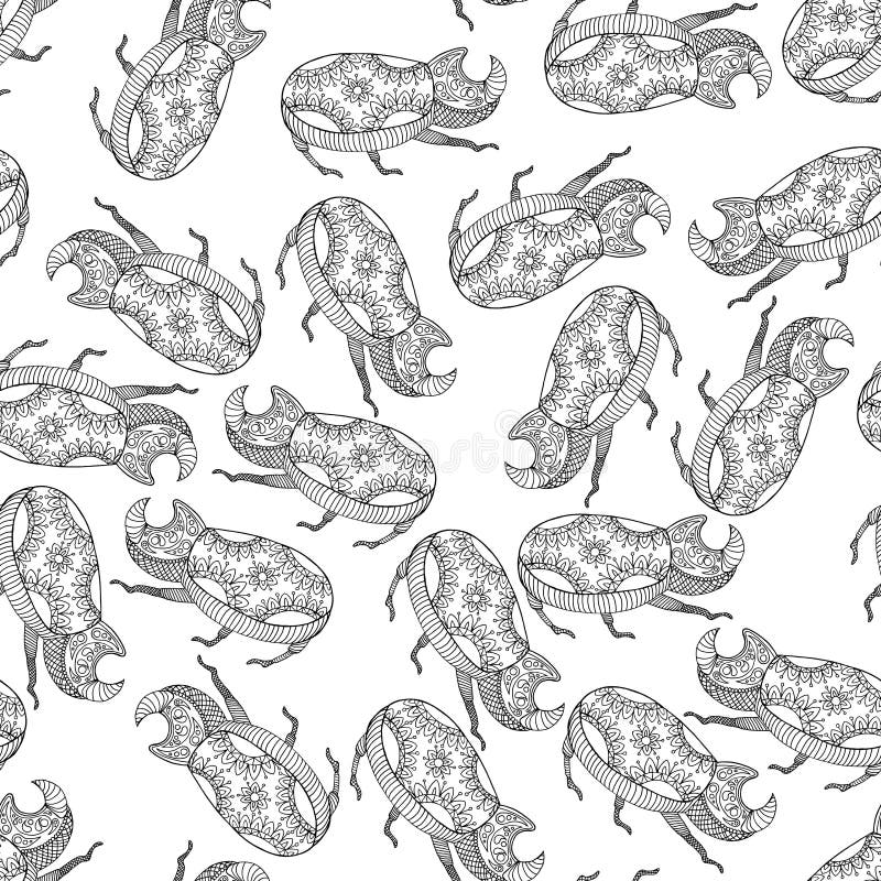 Seamless Pattern Background Beetle. Zentangle, Tendoodle, Zen Tangle ...