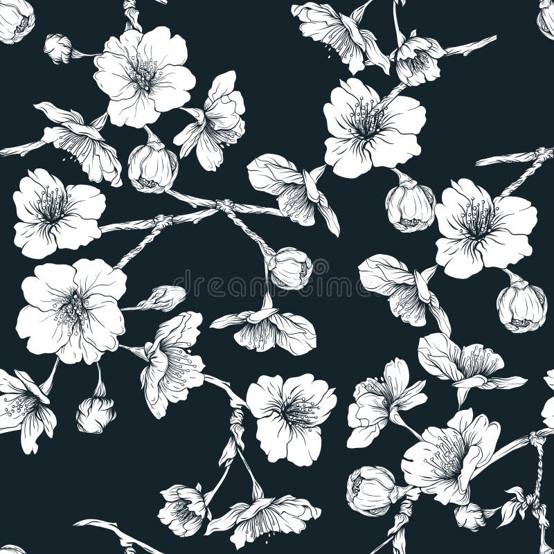 Seamless Pattern, Background with Blooming Cherry Japanese Sakura Stock ...