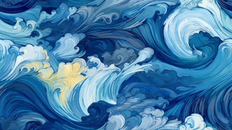 Seamless Pattern Background of Beautiful Blue Ocean Waves Stock ...