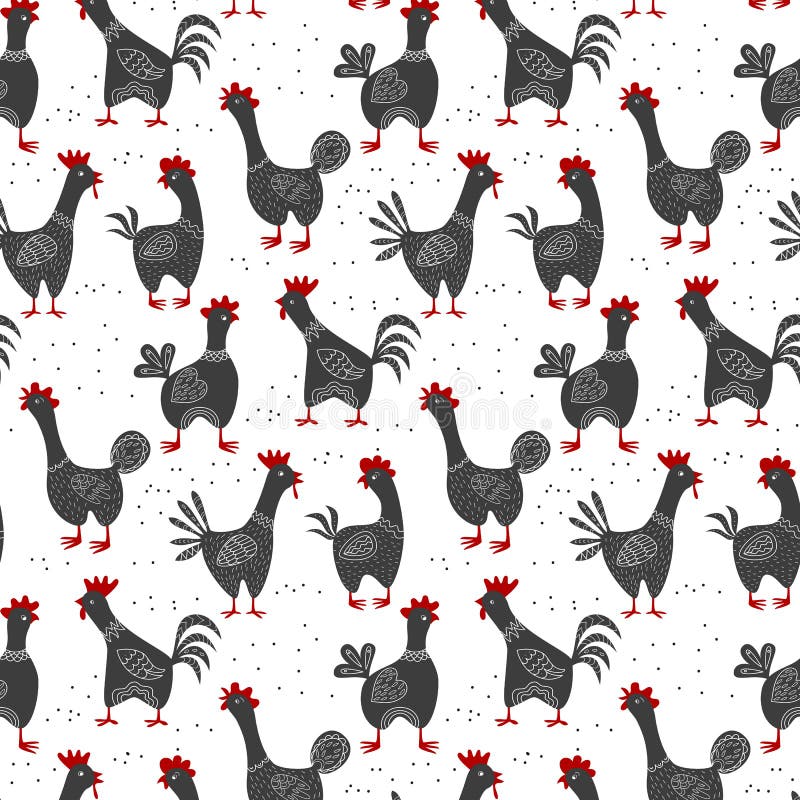 Seamless Pattern Background with Cartoon Roosters. Stock Vector ...