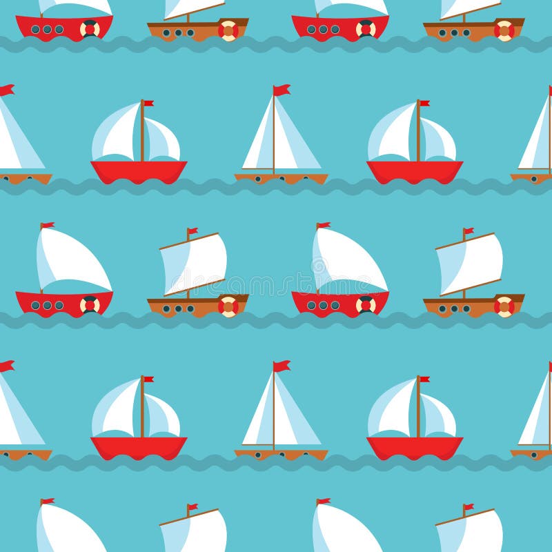Seamless Pattern Background with Children`s Cute Ship. Vector ...