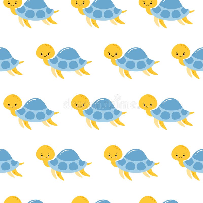 Seamless Pattern Background with Cute Blue Turtle Design Stock ...
