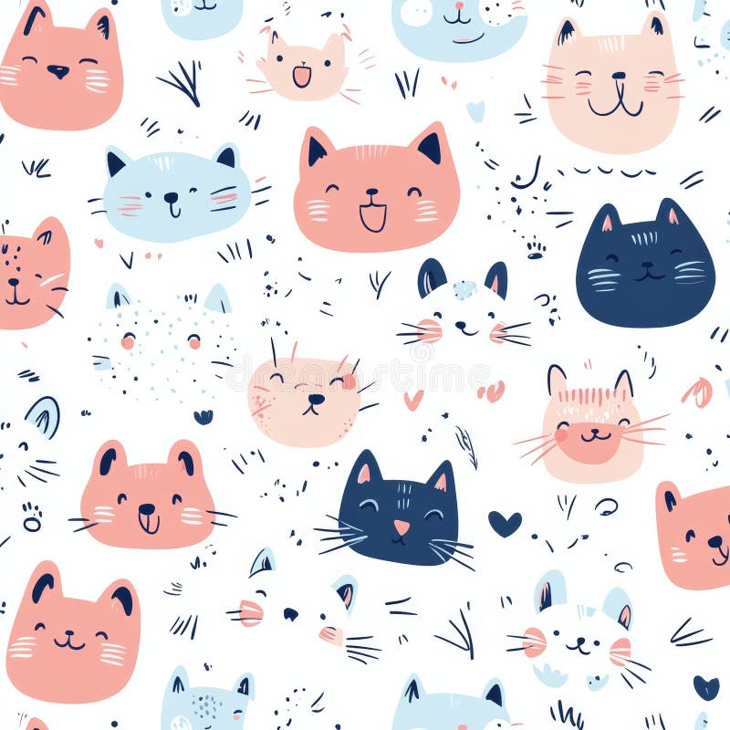 Seamless Pattern Background with Cute Cats in Pastel Colors. Stock ...