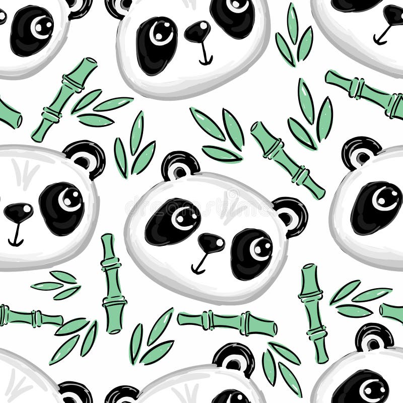Seamless Pattern Background with Cute Panda and Bamboo Leaves and ...