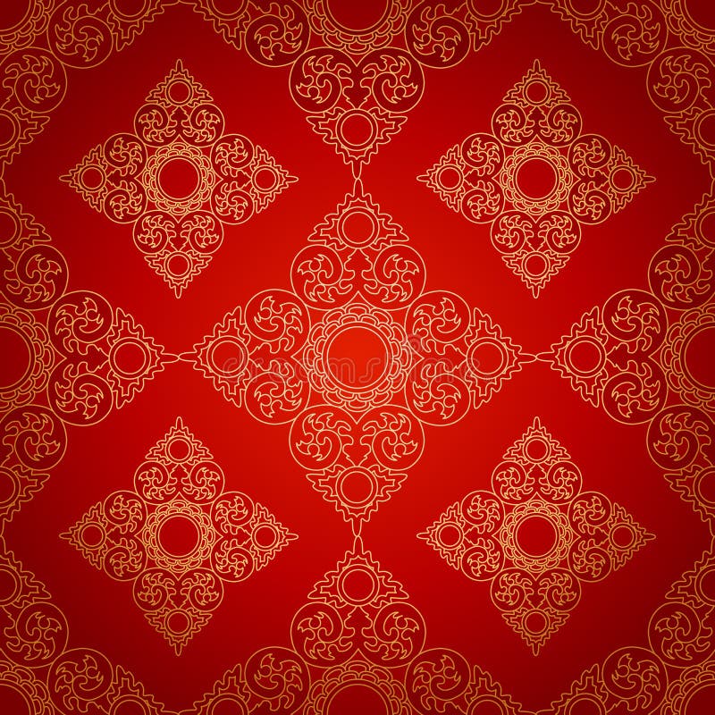 Seamless Pattern Red and Gold Damask Wallpaper. Stock Photo - Image of ...