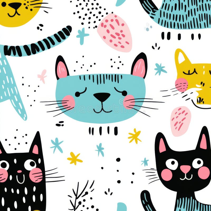 This Seamless Pattern Background Features Cute Cats in Pastel Colors in ...