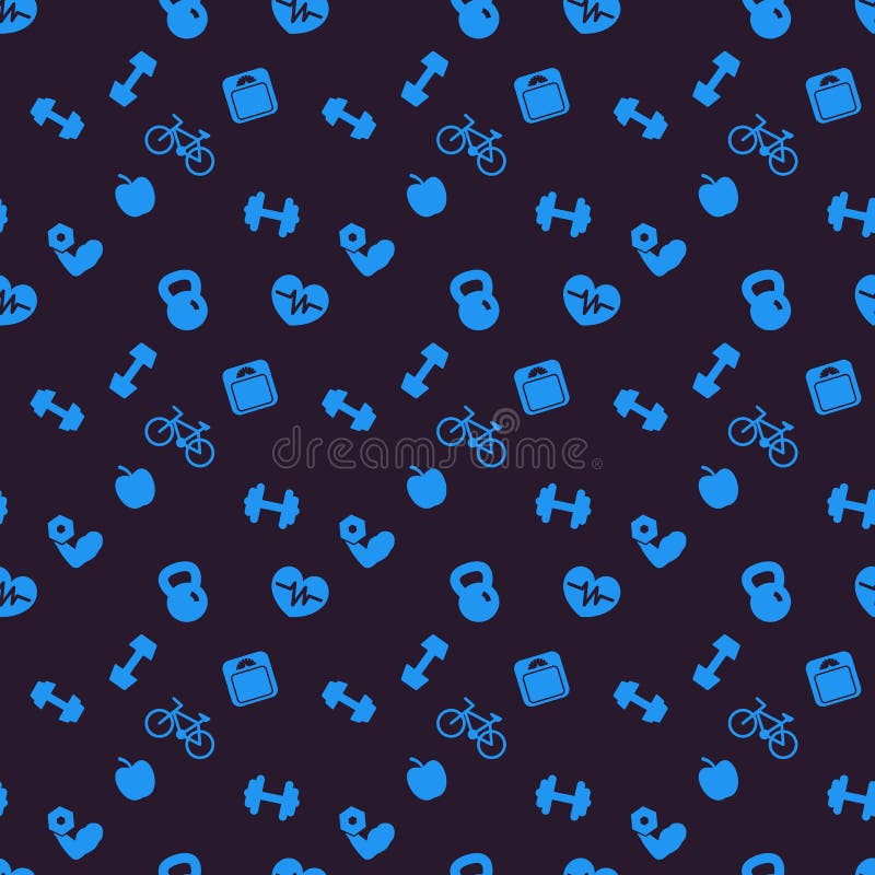 Fitness Seamless Pattern with Blue Fitness Icons Stock Vector ...
