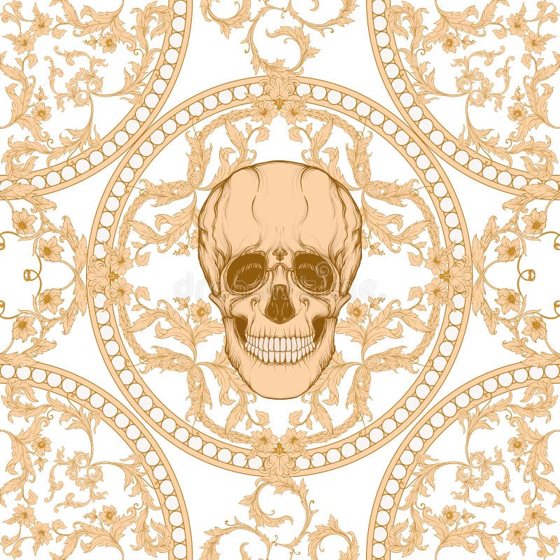 Damask Style Pattern Skull Stock Illustrations – 138 Damask Style ...