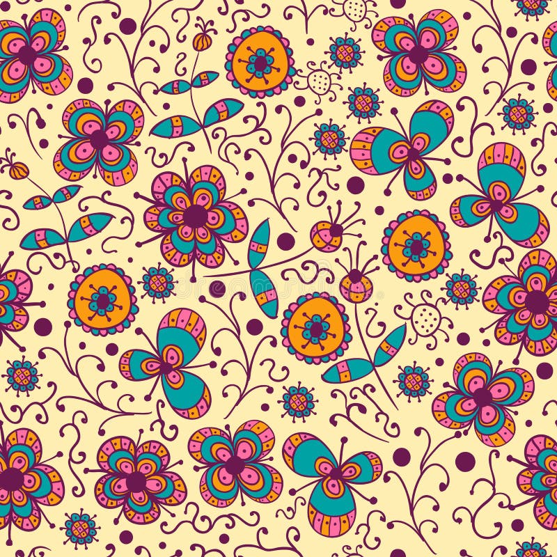 Fun Flowers and Polka Dot Seamless Pattern Stock Vector - Illustration ...