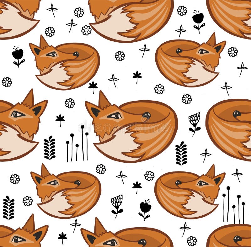 Seamless Pattern Background with Fox and Elements Stock Illustration ...