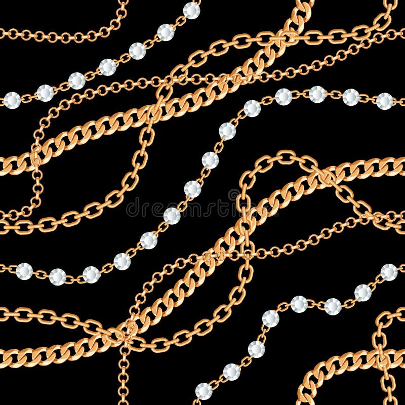 Trendy Seamless Pattern with Golden Chains and Belts, Patch for Print ...