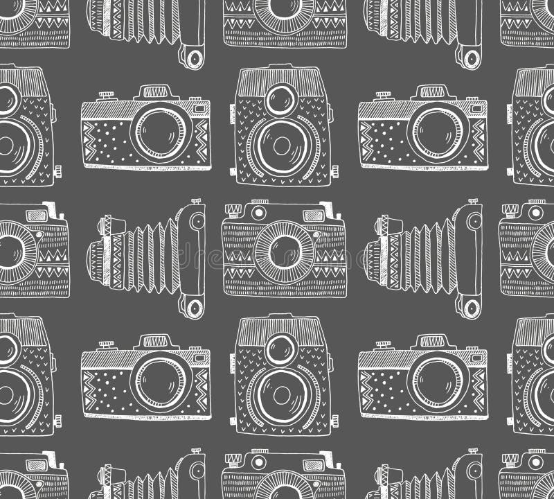 Seamless Pattern Background with Hand Drawn Ornamental Retro Cameras ...