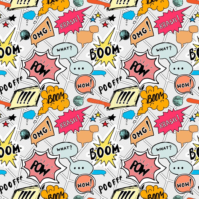 Seamless Pattern Background with Handdrawn Comic Book Speech Bubbles ...