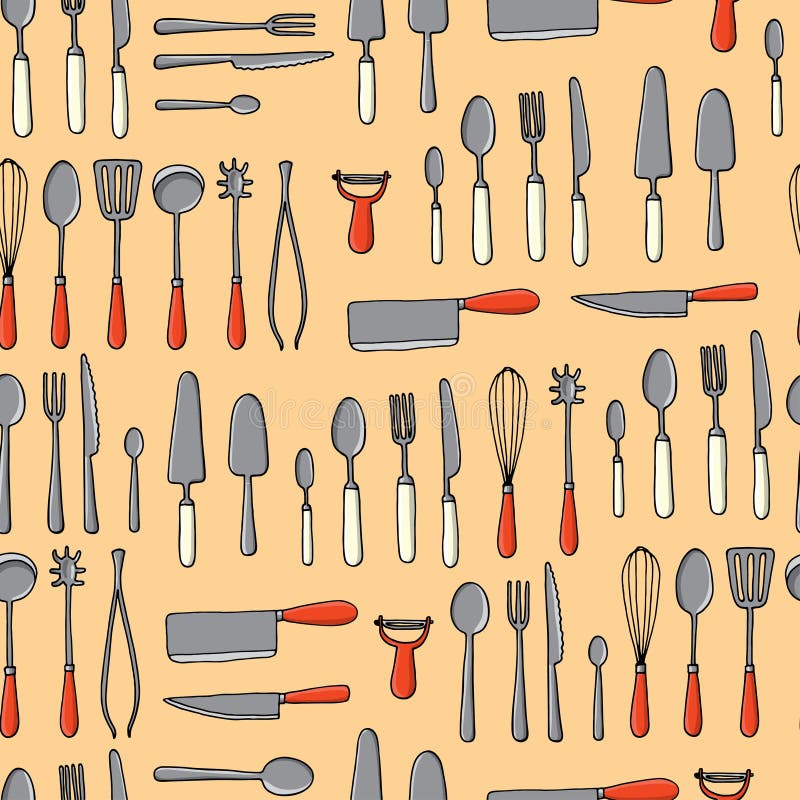 Seamless Pattern Background with Kitchenware Stock Vector - Illustration of spoon, restaurant ...