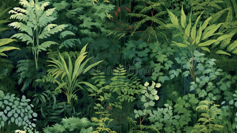 Seamless Pattern Background of a Lush Forest Scene with a Dense Canopy ...