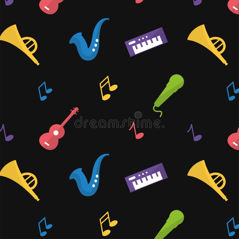 Seamless Pattern Background with Musical Instruments Vector Stock ...