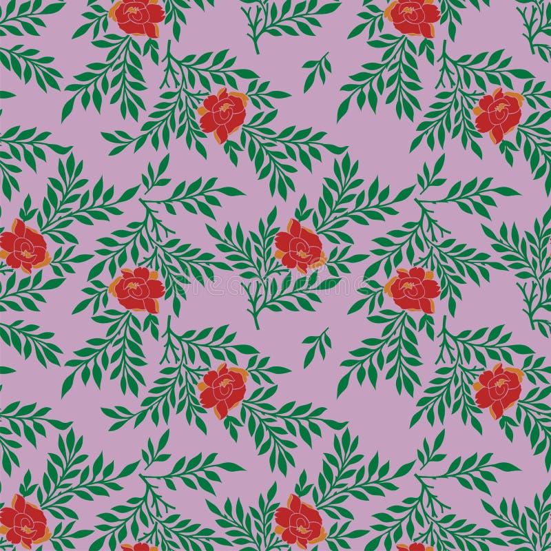 Seamless Pattern or Background Flower in Two Colour and Green Leaf ...