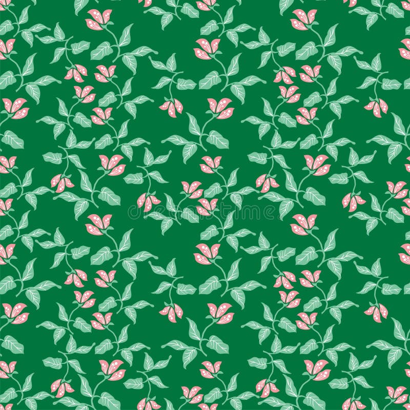 Seamless Pattern or Background Flower in One Colour and Green Leaf ...