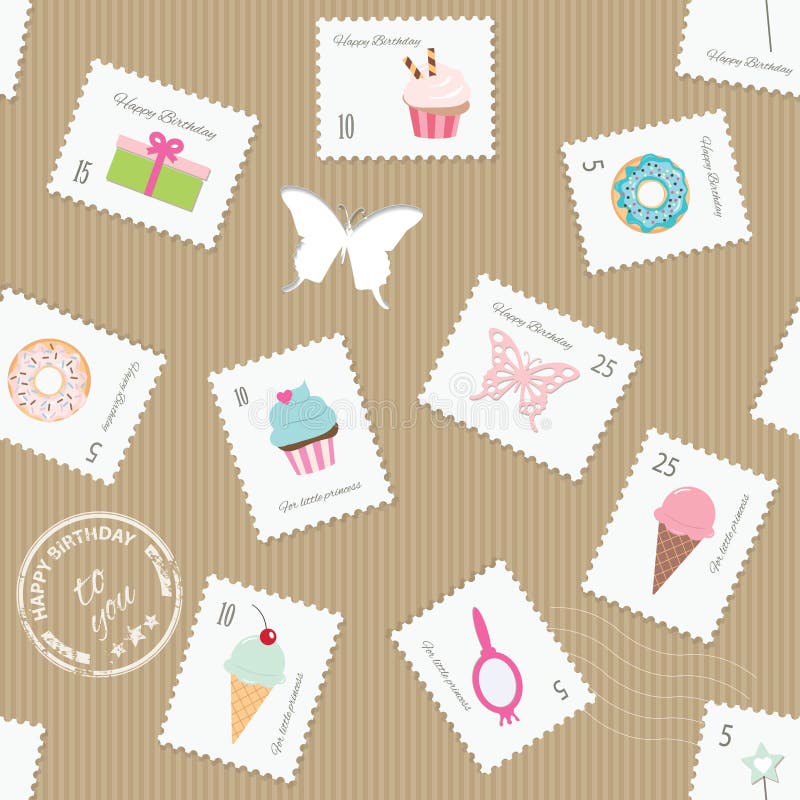 Seamless Pattern Background with Postage Stamps. Stock Illustration ...