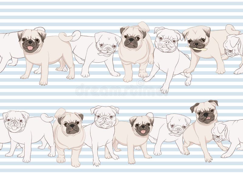 Seamless Pattern, Background with Pug Dogs. Stock Vector - Illustration ...