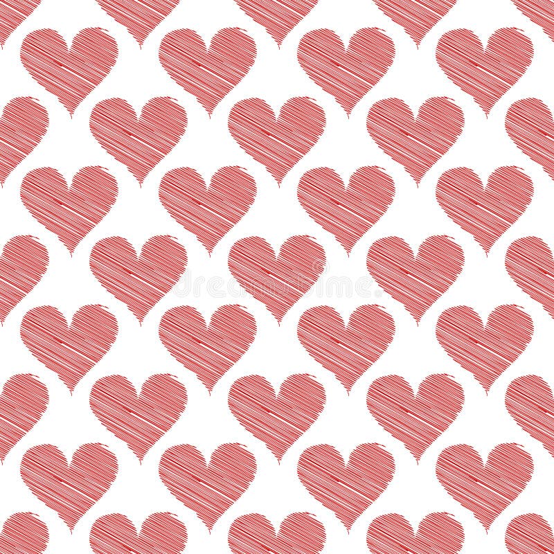 Seamless Pattern Background Red Scribble Hearts - Vector Illustration ...