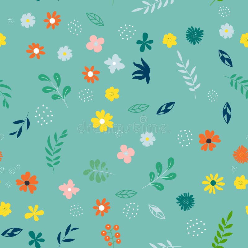 Seamless Pattern Background with Simple Flower and Leaves Design ...