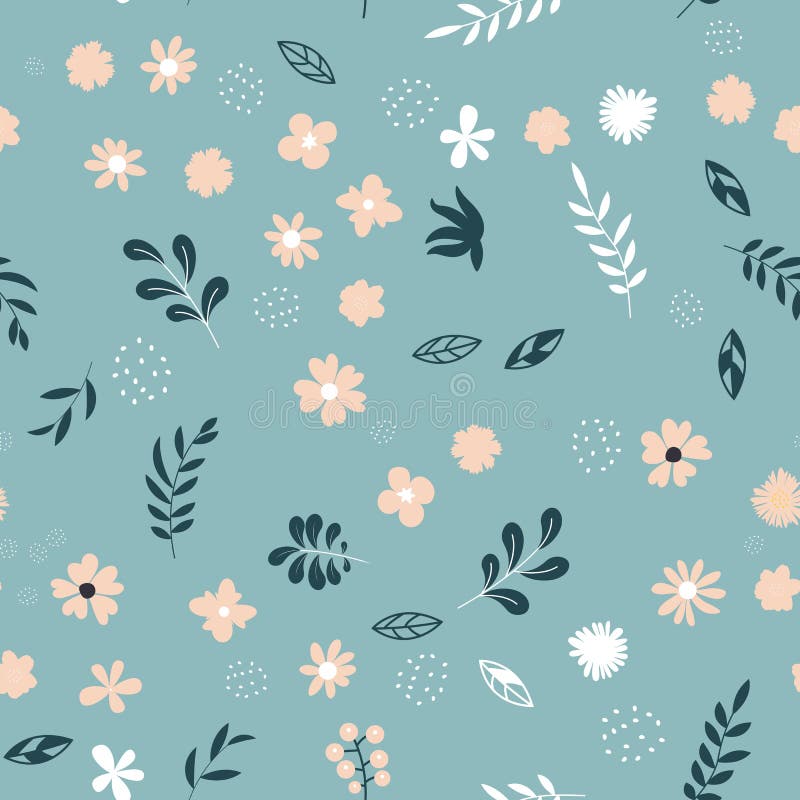 Seamless Pattern Background with Simple Flower and Leaves Design ...