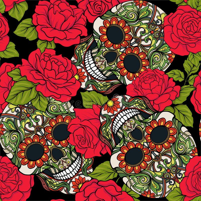 Pattern Rose Skull Texture Stock Illustrations – 837 Pattern Rose Skull ...