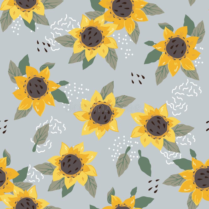 Seamless Pattern Background with Sunflower, Hand Drawn Vector ...