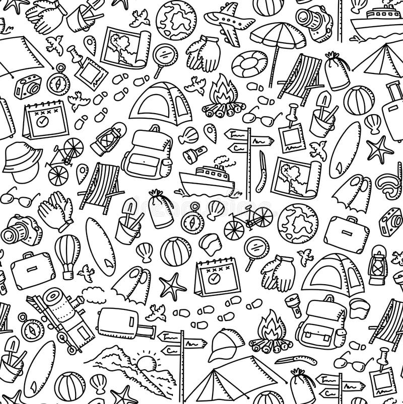 Seamless Pattern Background Travel Kids Hand Drawing Set Illustration ...