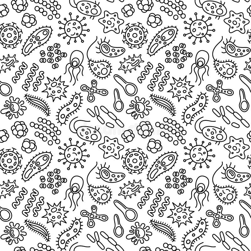Seamless Pattern with Bacteria, Viruses and Germs. Microorganism Cells ...