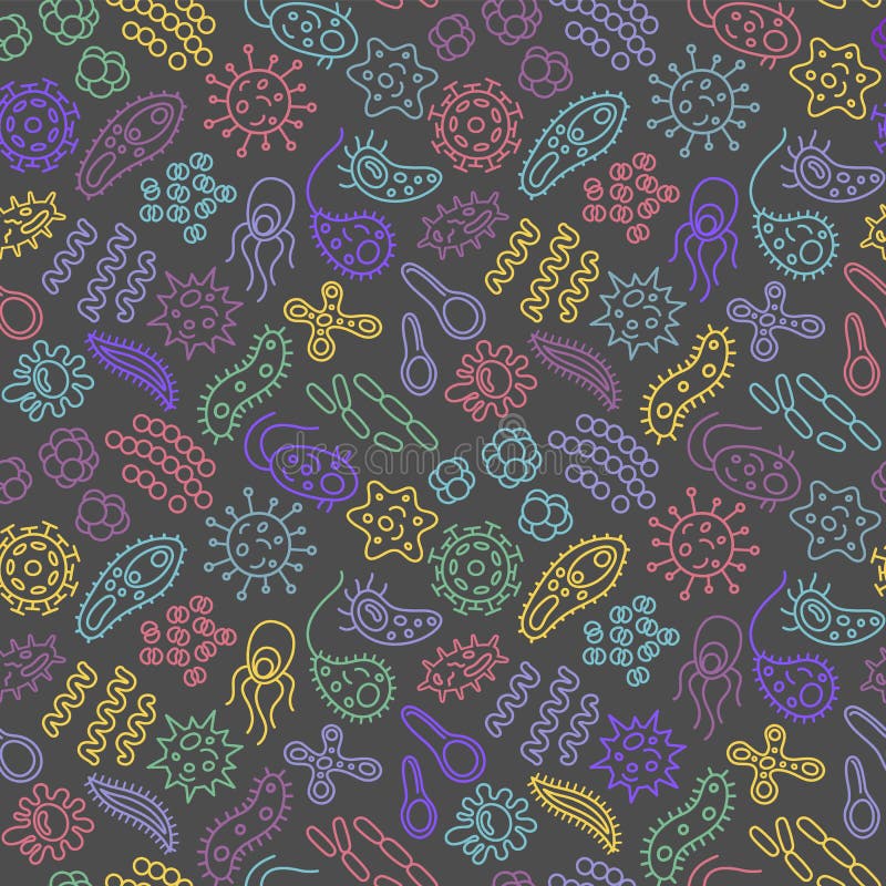 Seamless Pattern with Bacteria, Viruses and Germs. Microorganism Cells ...