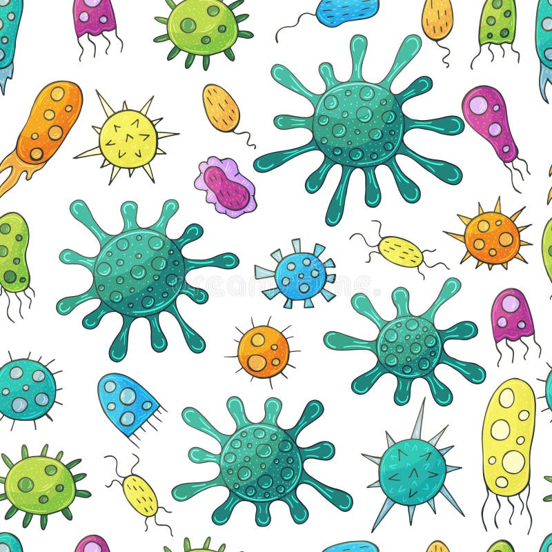 Seamless Pattern with Bacteria and Viruses. Vector Design Elements. Set ...