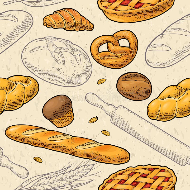 Seamless Pattern for Bakery. Vector Black Hand Drawn Vintage Engraving ...