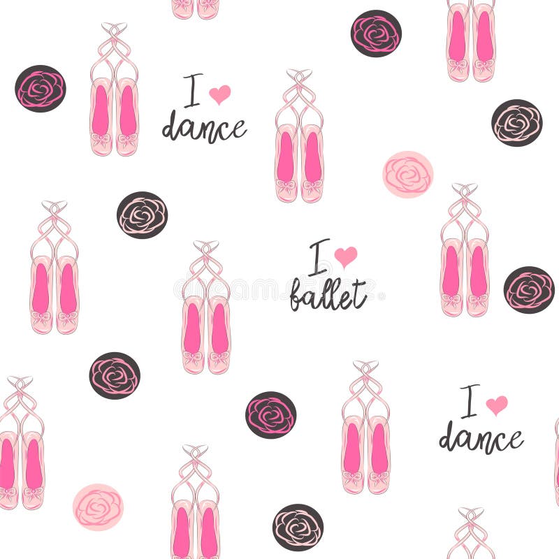 Seamless Pattern with Ballet Pointe Shoes and Additional Elements ...