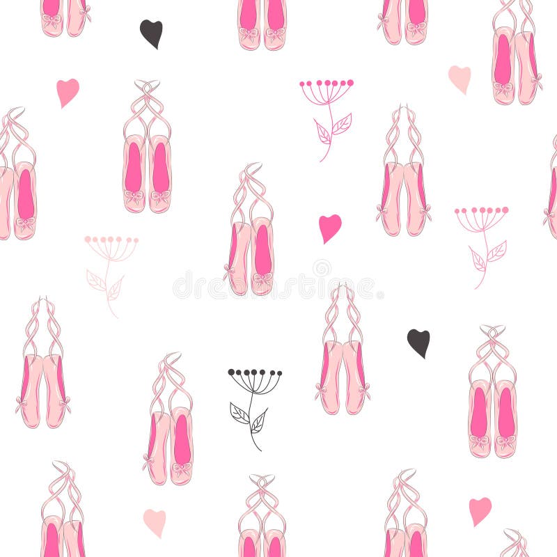Seamless Pattern with Ballet Pointe Shoes and Additional Elements ...