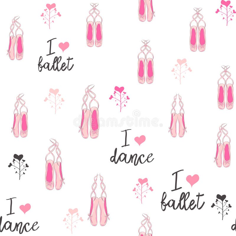 Seamless Pattern with Ballet Pointe Shoes and Additional Elements ...