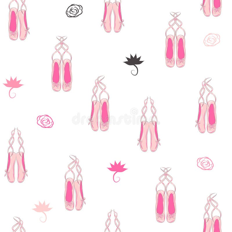 Seamless Pattern with Ballet Pointe Shoes and Additional Elements ...