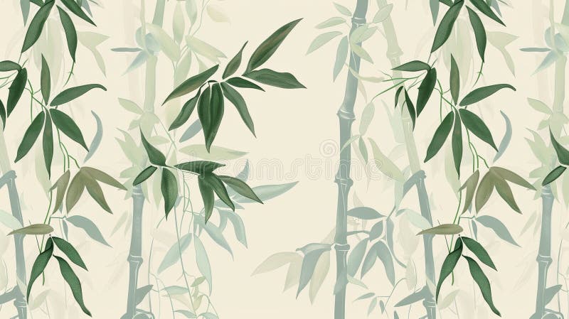 Seamless Pattern of Bamboo Leaves and Stalks on a Beige Background ...