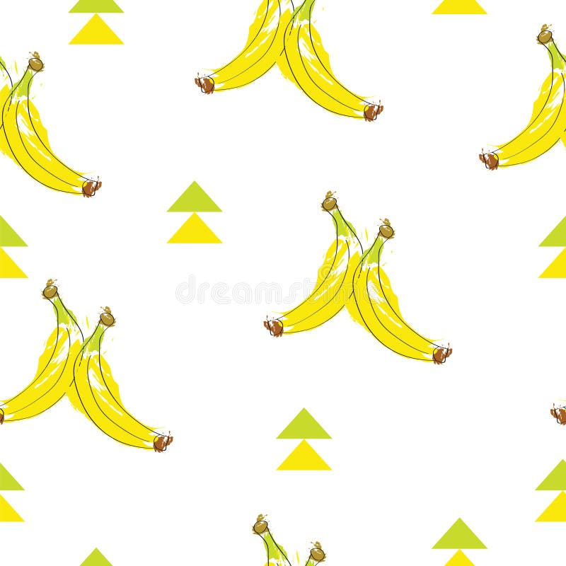 Seamless Pattern with Banana Fruit Vector and Abstract Triangles Stock ...