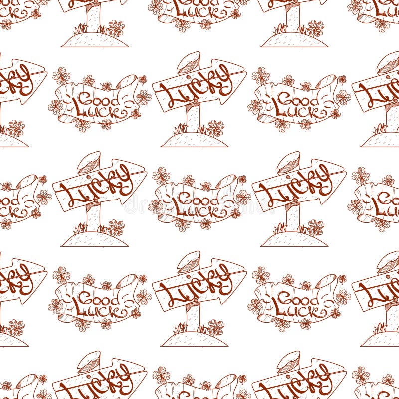 Good Luck Banner and Clover Seamless Pattern Stock Illustration ...